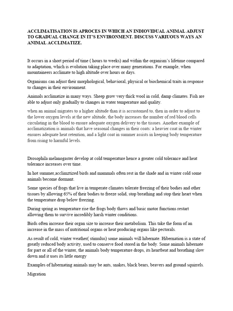 Acclimatisation | PDF | Zoology | Biology