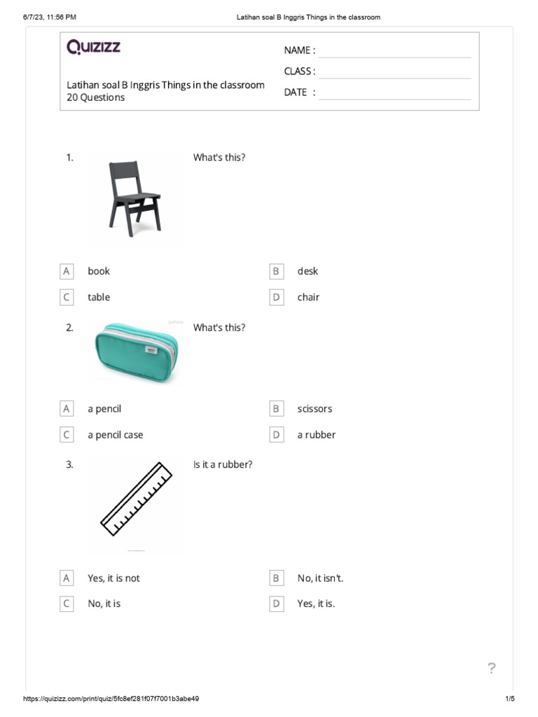 Soal Bahasa Inggris: Benda di Kelas | PDF | Graphite