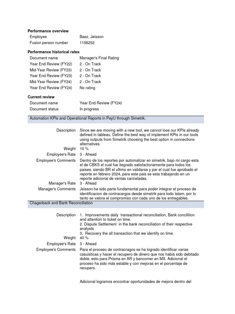 Performance Jeisson Baez | PDF | Negocios