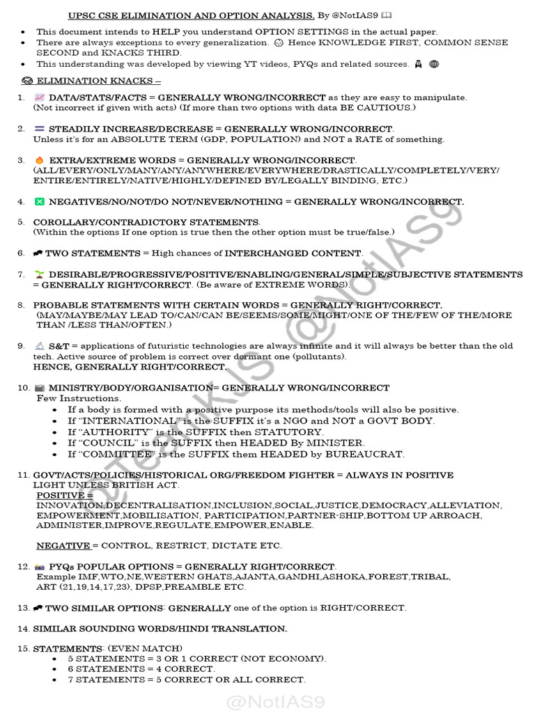 Upsc Cse Elimination and Option Analysis Full | PDF
