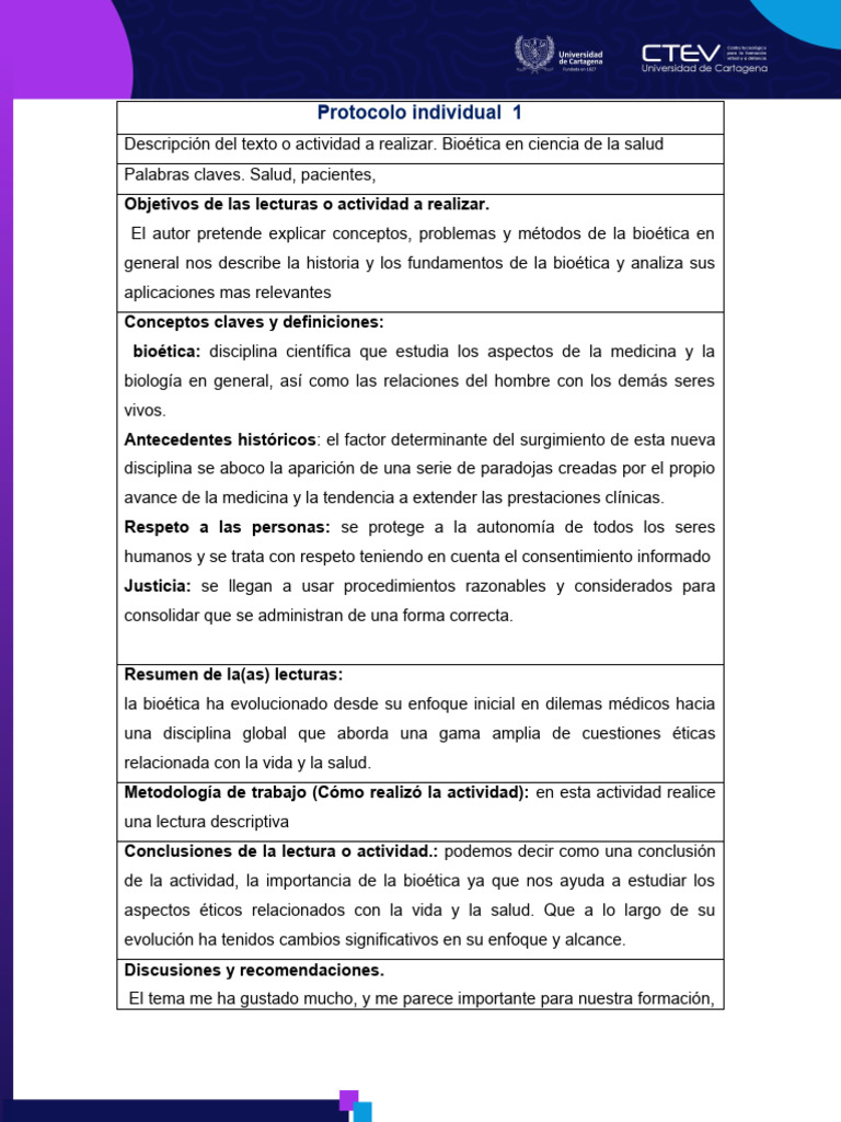 PROTOCOLO INDIVIDUAL (2) | PDF | Bioética | Hospital