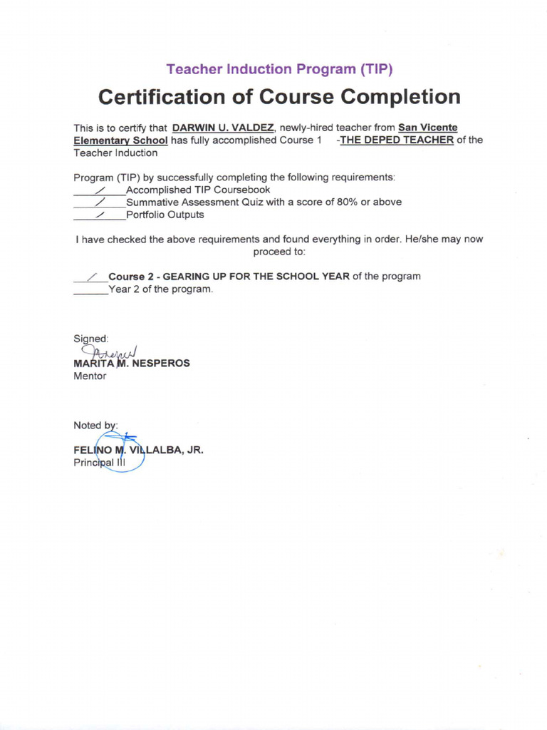 TIP - Course 1 - Certificate of Completion | PDF