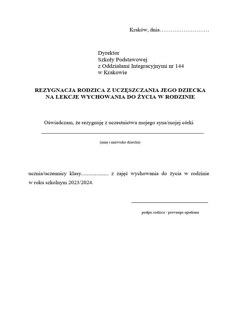 Rezygnacja Z WDŻ | PDF