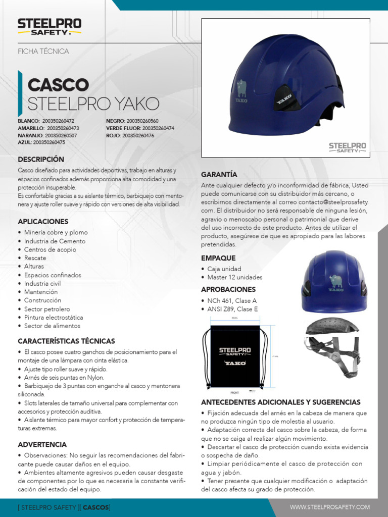 FT Casco Steelpro Yako Colores | PDF