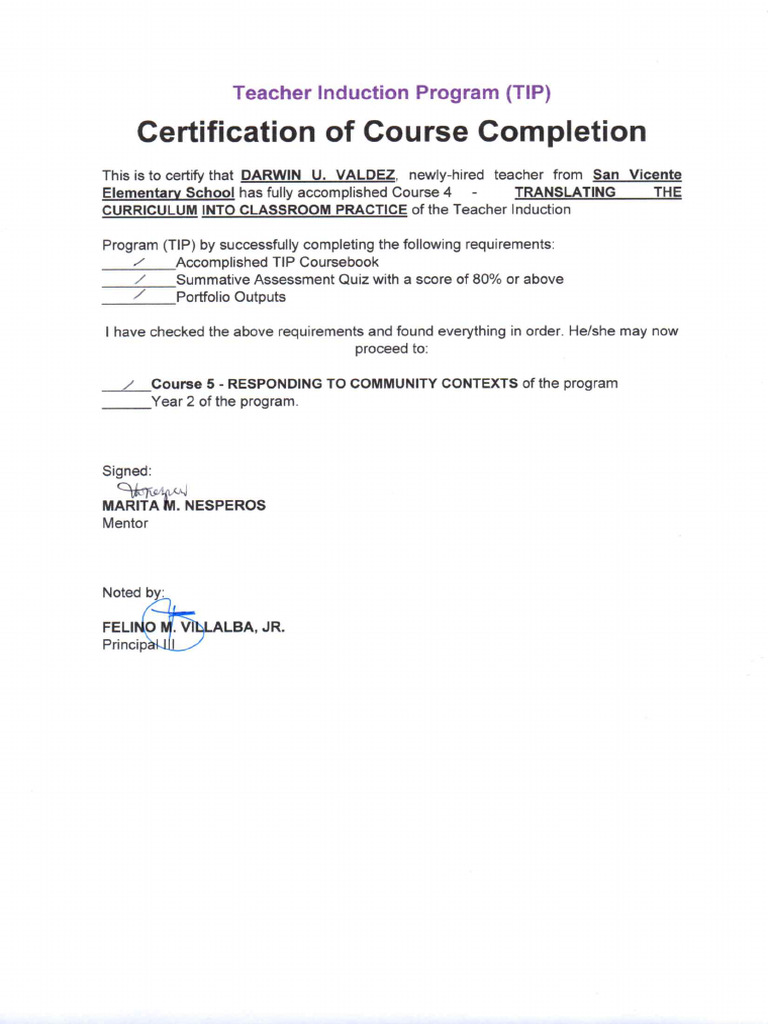 TIP - Course 4 - Certificate of Completion | PDF