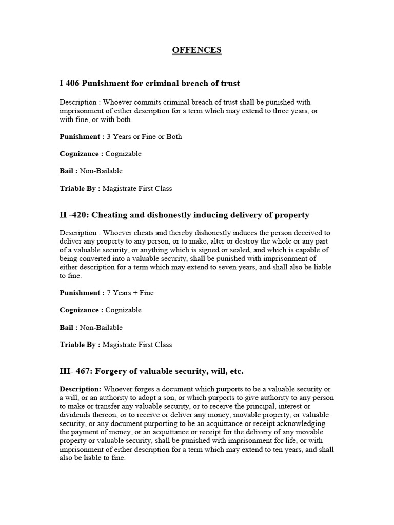 OFFENCES | PDF | Forgery | Bail