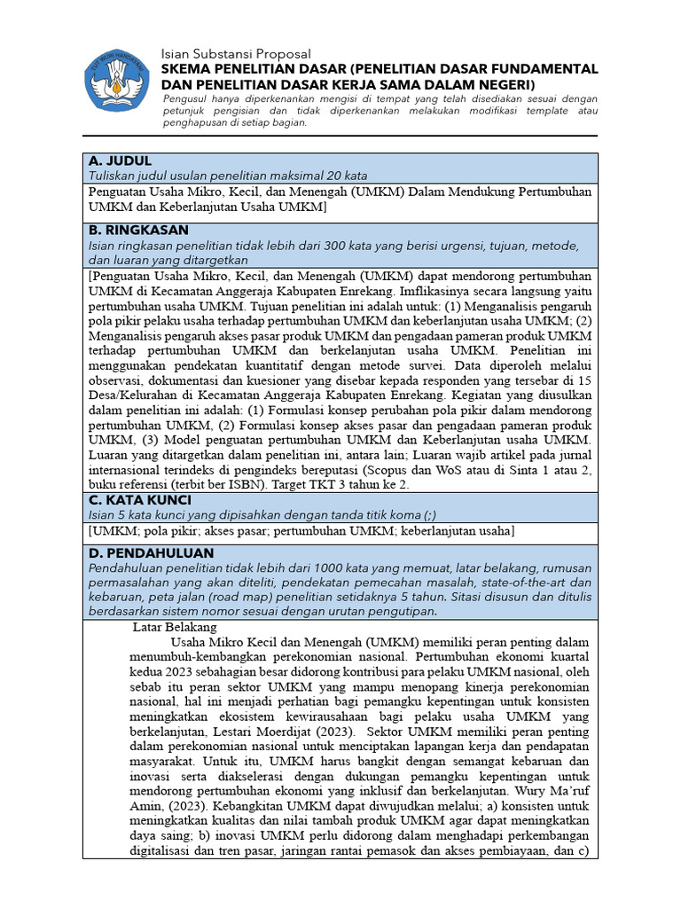 Isian Substansi Proposal Penelitian Dasar | PDF