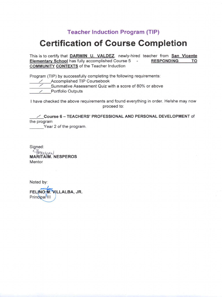 TIP_Course 5_Certificate of Completion | PDF