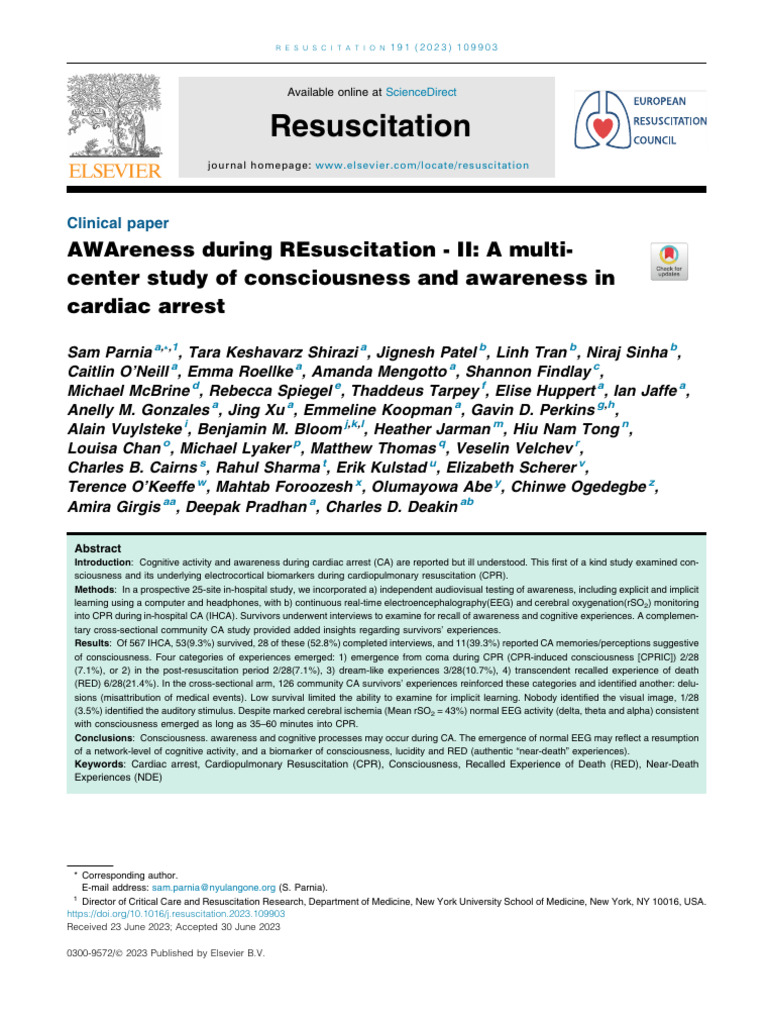SAM PARNIA ET. AL - CONCIENCIA DURANTE EL PARO CARDIACO - Paper in ...