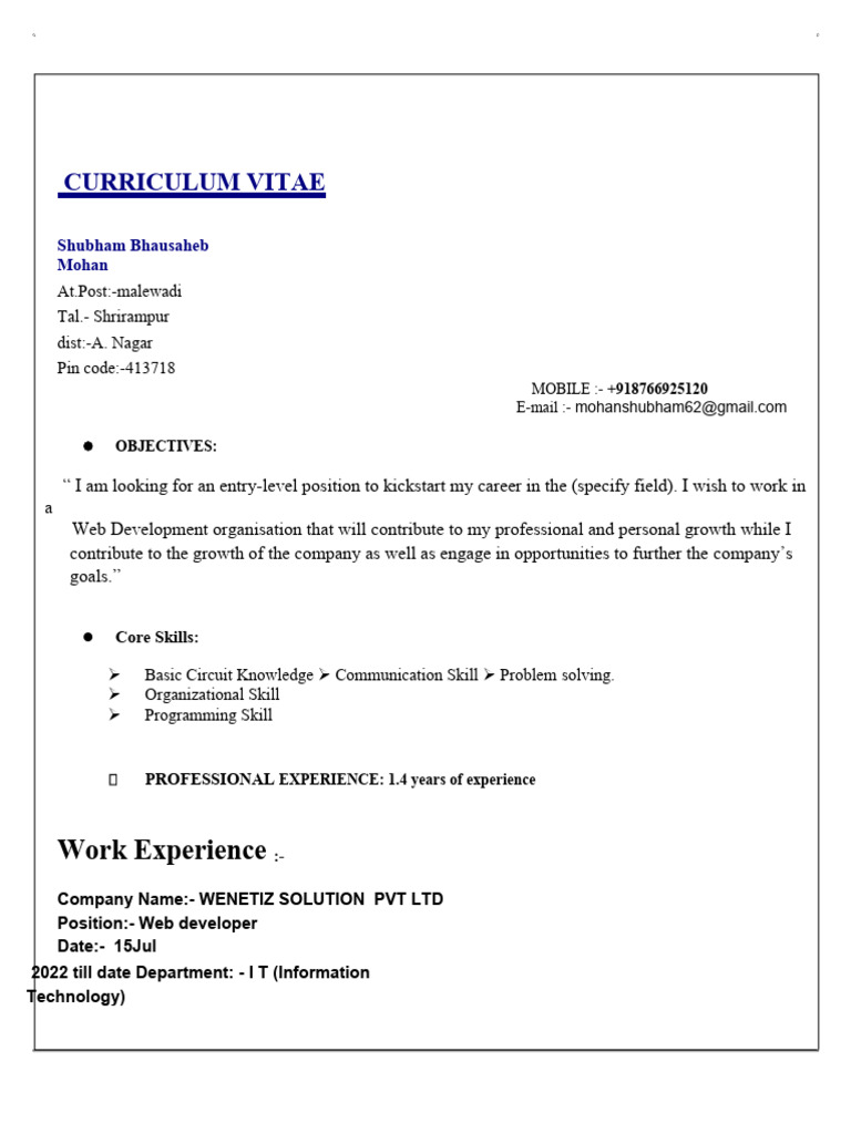Shubham Mohan Web Devoloper Resume-Converted - 1-3 | PDF | World Wide Web | Internet & Web