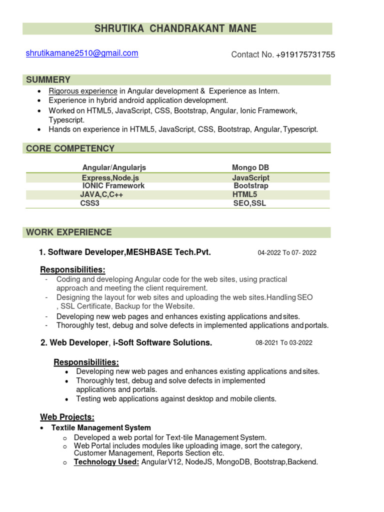 Resumeshrutikamane | PDF | Bootstrap (Front End Framework) | Computing