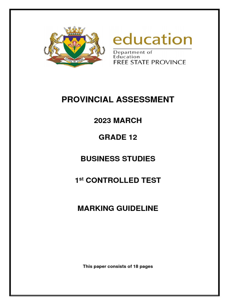 BSTD GR 12 March 2023 Test - Marking Guideline (Eng) | PDF ...