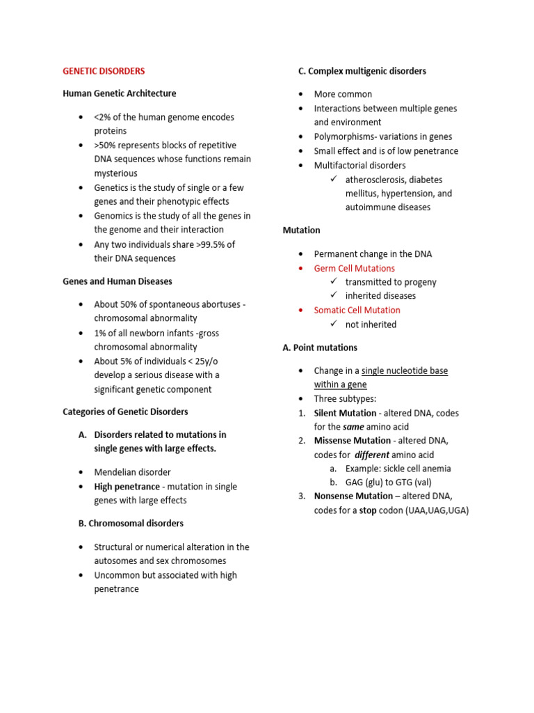 Overview of Genetic Disorders and Mutations | PDF | Genetic Disorder ...