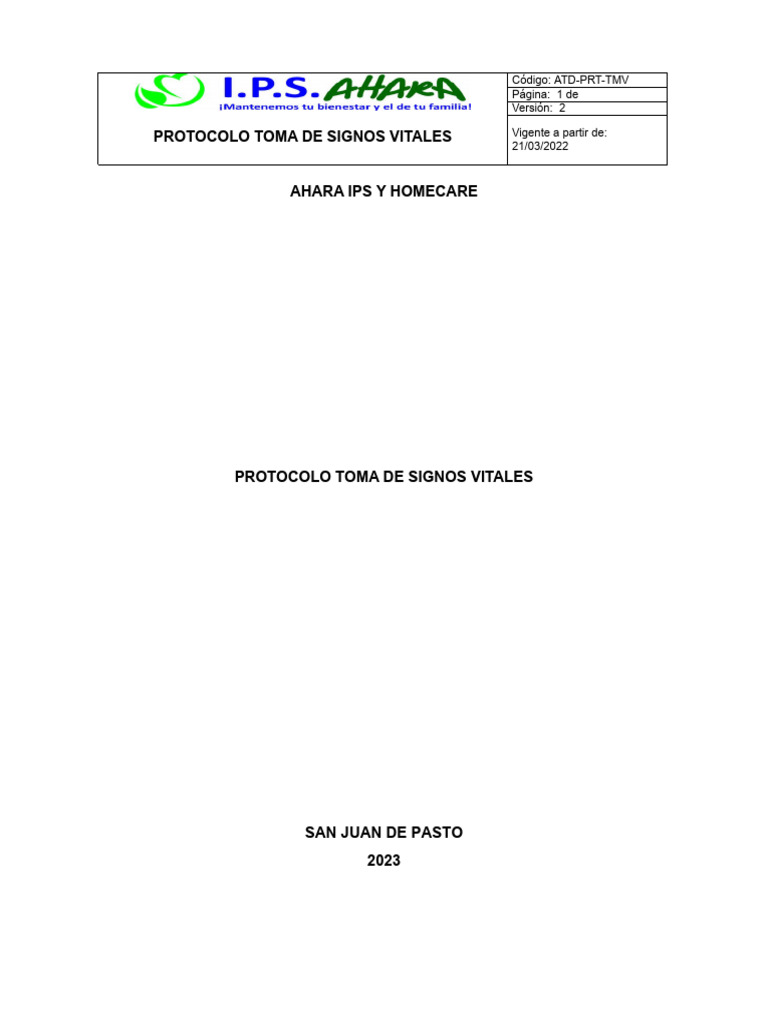 Protocolo de Toma de Signos Vitales | PDF | Legumbres | Presión sanguínea