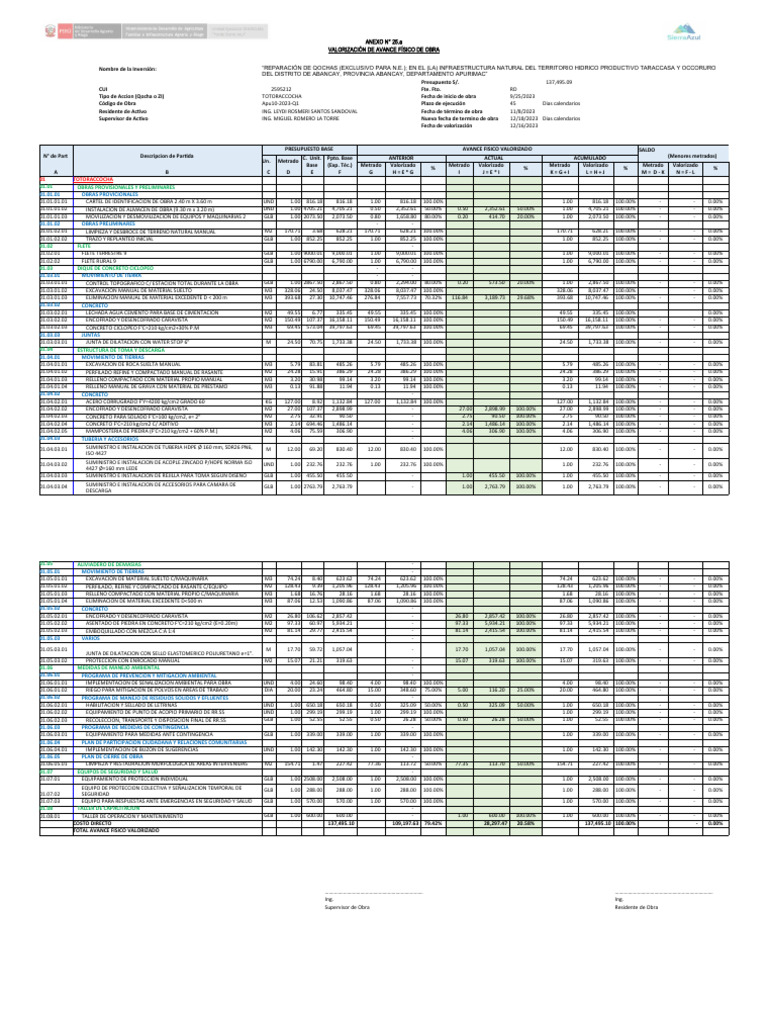 Anexos N°25 VALORIZACION TOTORACCOCHA - DICIEMBRE | PDF