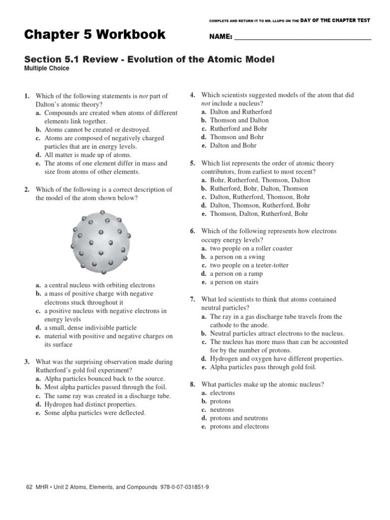 Ch5 Workbook On Science 9 | PDF | Atoms | Proton