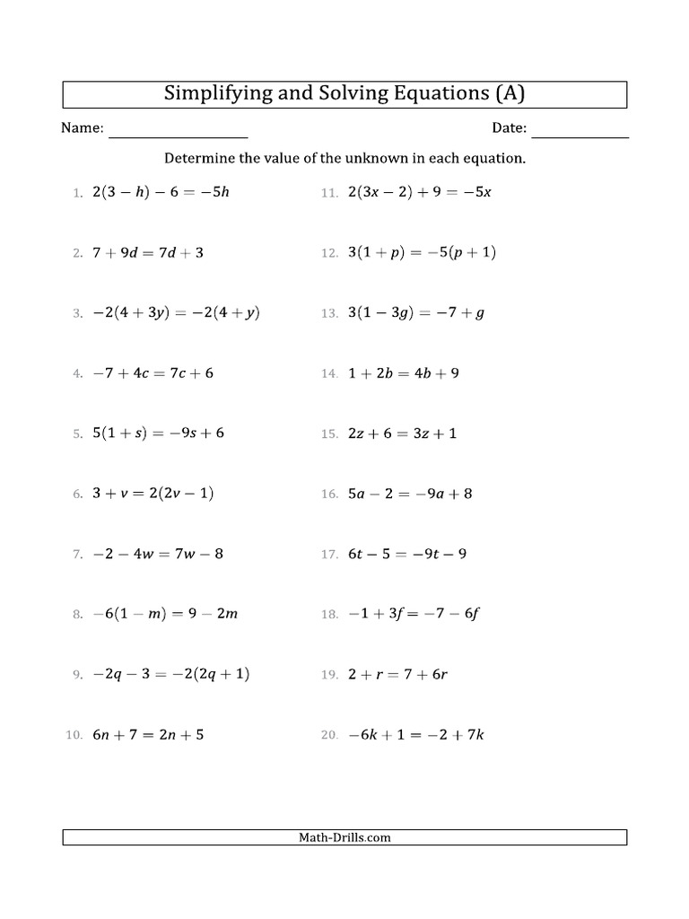 Linear Equations Worksheet | PDF