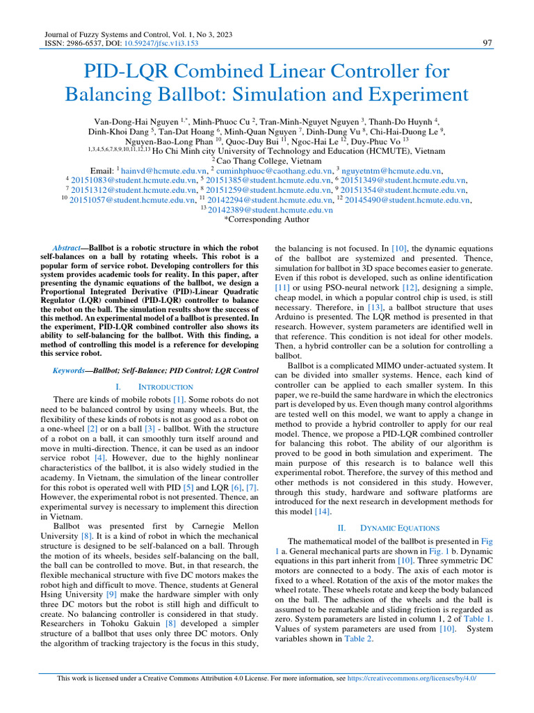 PID-LQR Combined Linear Controller For Balancing Ballbot: Simulation and Experiment | PDF ...