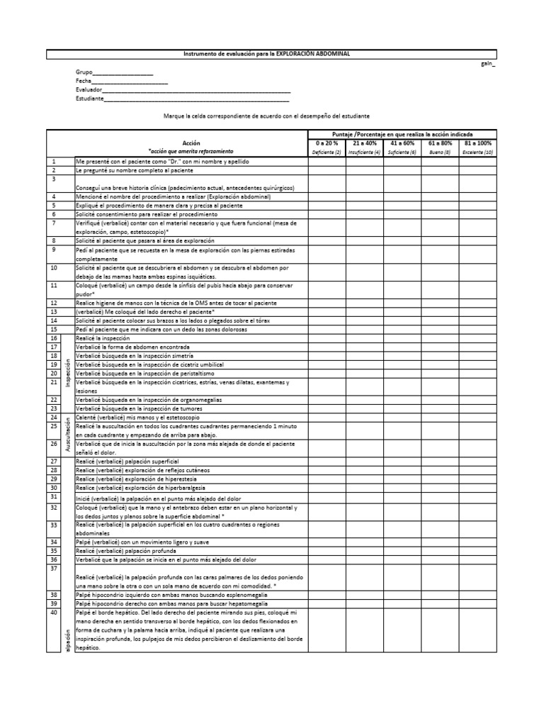 6-1 Inst. Eval. Exp Abdomen Pat NR00 | PDF | Abdomen | Anatomía