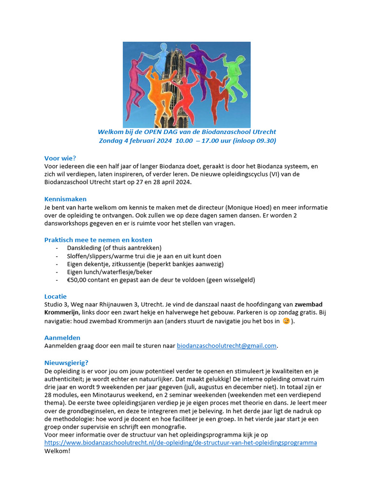 2024 Flyer open dag Biodanzaschool Utrecht | PDF