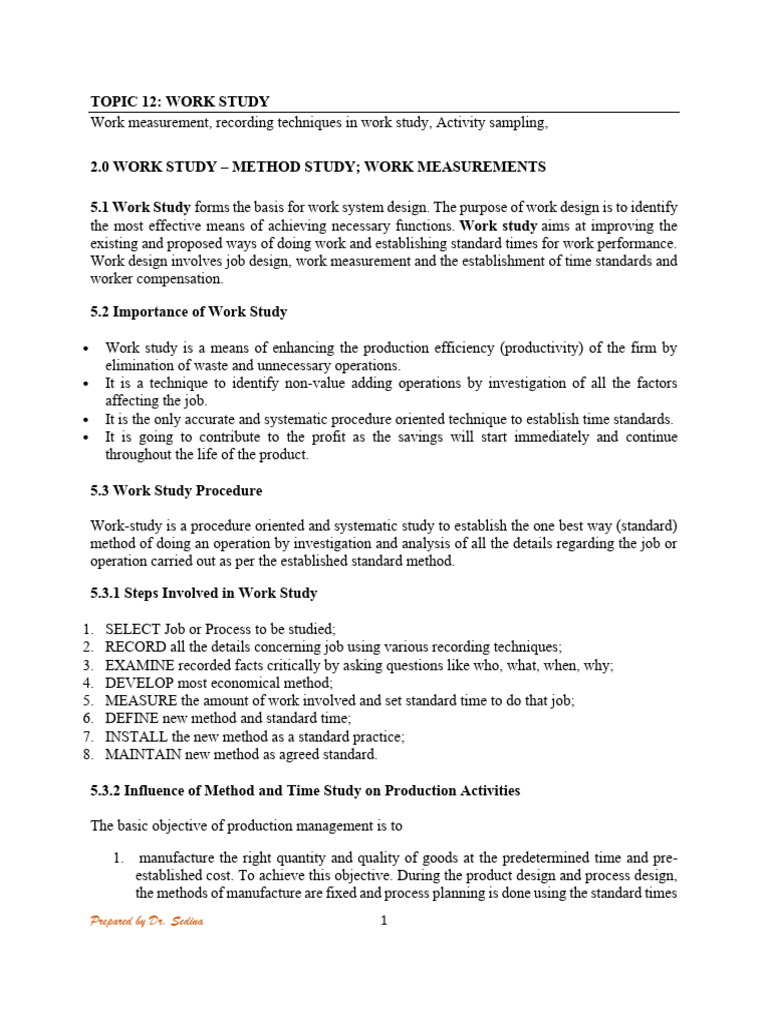 Work Study Techniques for Efficiency | PDF | Debits And Credits ...