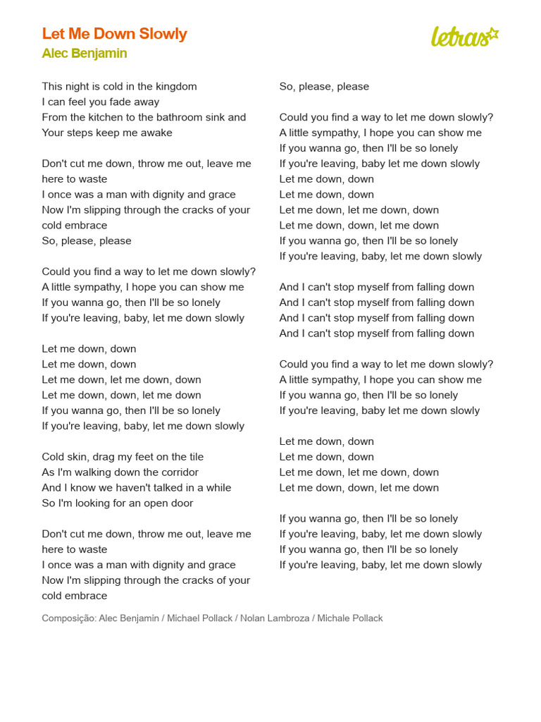 Let Me Down Slowly - Alec Benjamin Lyrics | PDF | Poetry