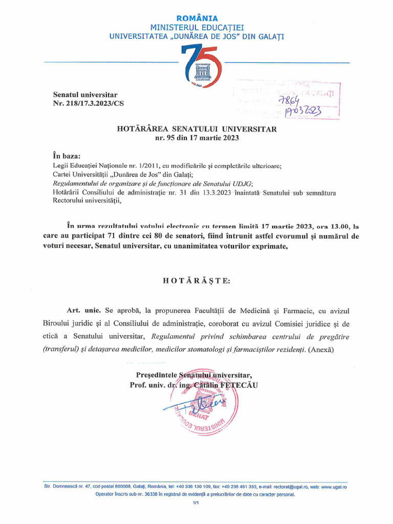 Regulament Transfer Detasare 2023 | PDF