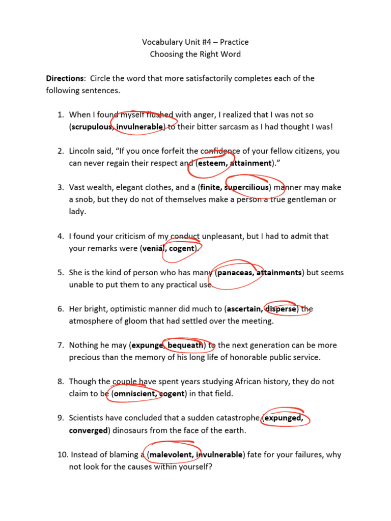 Vocab Soph Unit 4 Choose Word | PDF | Philosophy | Young Adult