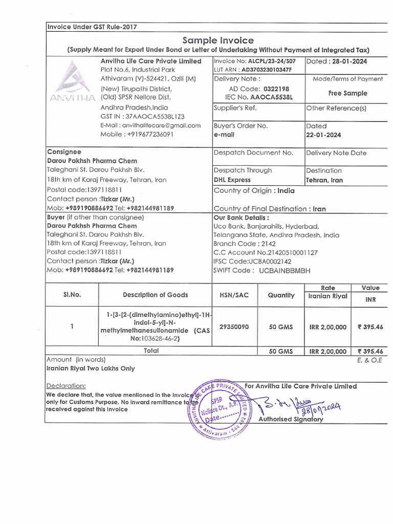 Darou Iran Sample Inv 07 | PDF