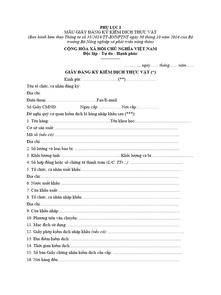 Mau Giay Dang Ky Kiem Dich Thuc Vat | PDF