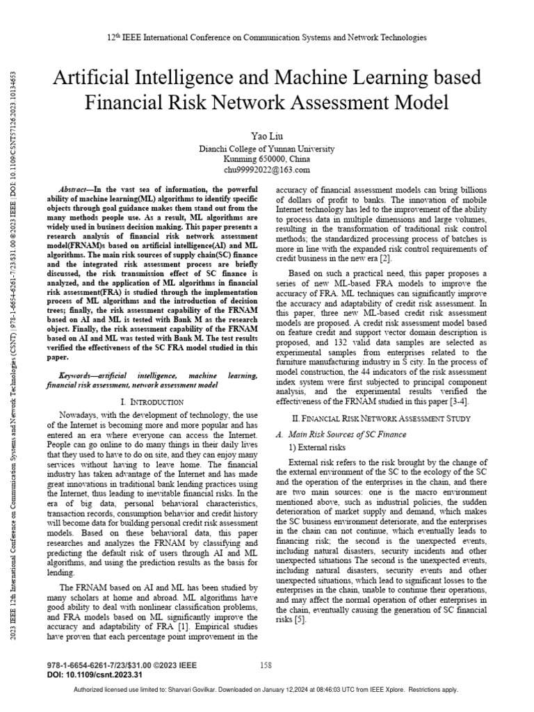 Artificial Intelligence And Machine Learning Based Financial Risk Network Assessment Model Pdf