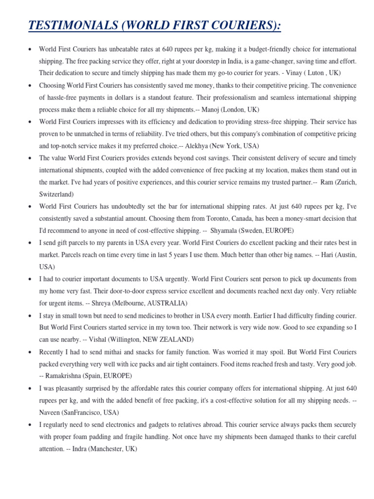 TESTIMONIALS | PDF | Courier