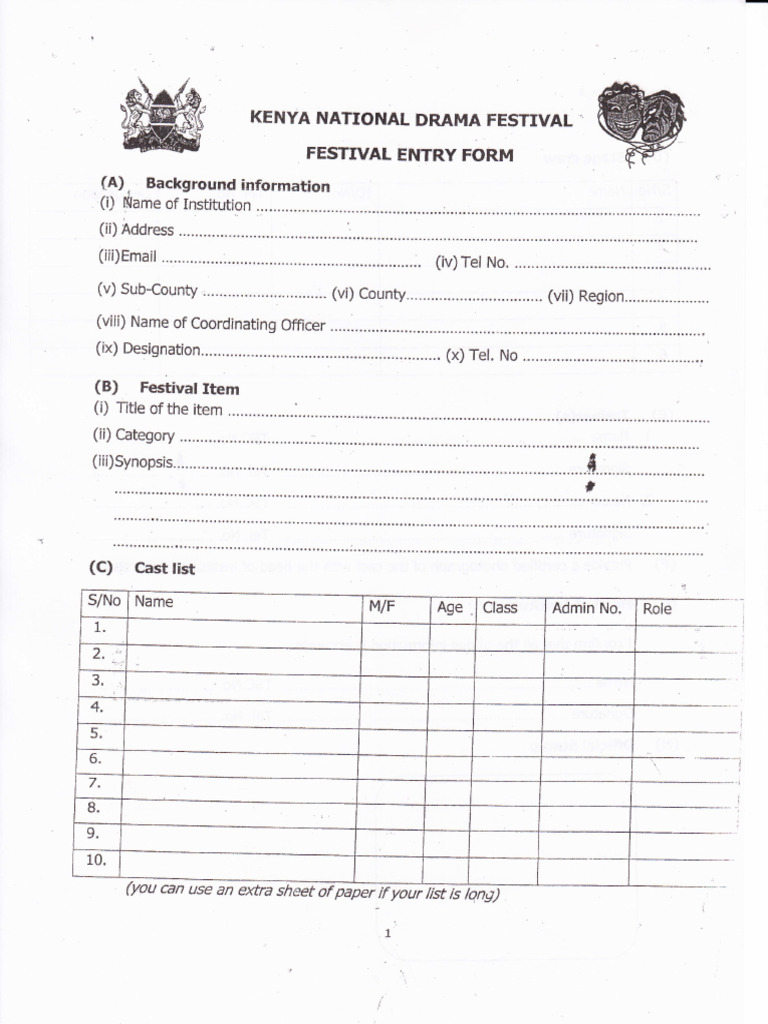 Drama Entry Form | PDF