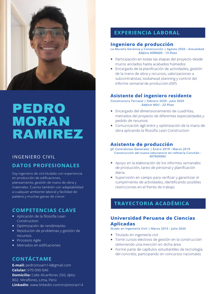 CV Pedro Moran | PDF | Ingeniero civil | Ingeniería