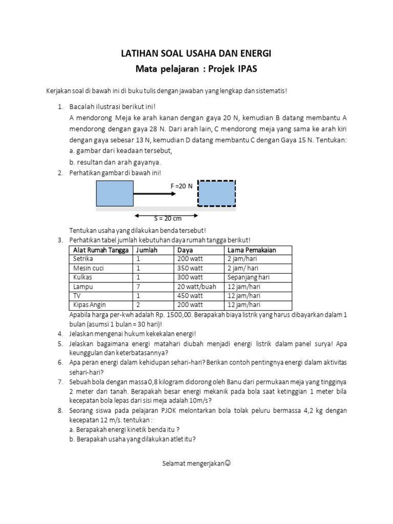 Latihan Soal Usaha Dan Energi | PDF | Sains & Matematika