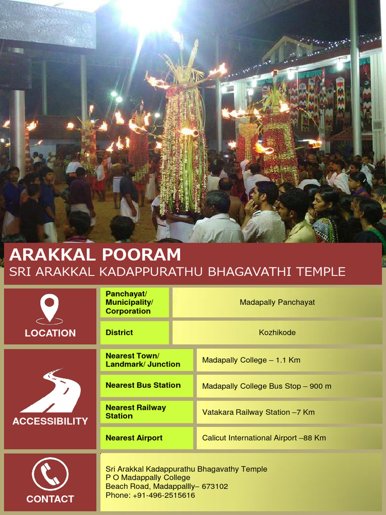 Arakkal Pooram: Sri Arakkal Kadappurathu Bhagavathi Temple | PDF