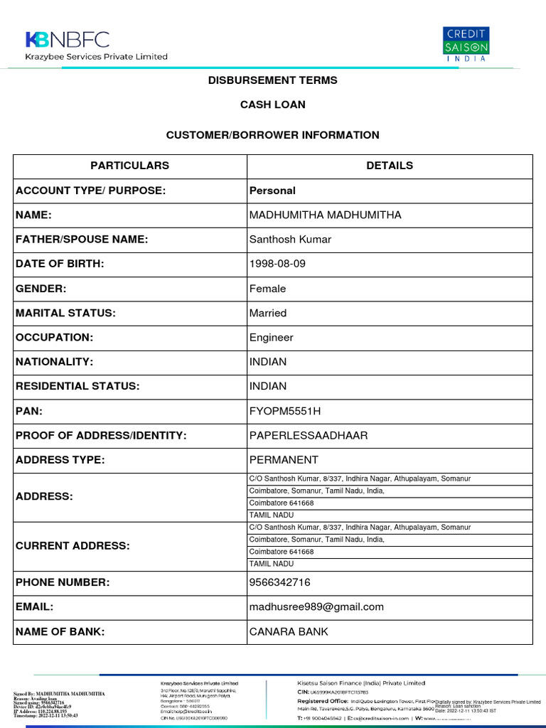 Disbursement Terms - Customer Copy - KB221211ZHILL | Download Free PDF ...