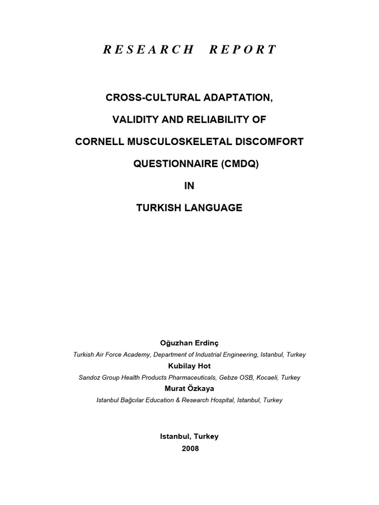 Turkish Adaptation Validation of CMDQ Research Report | PDF | Validity ...
