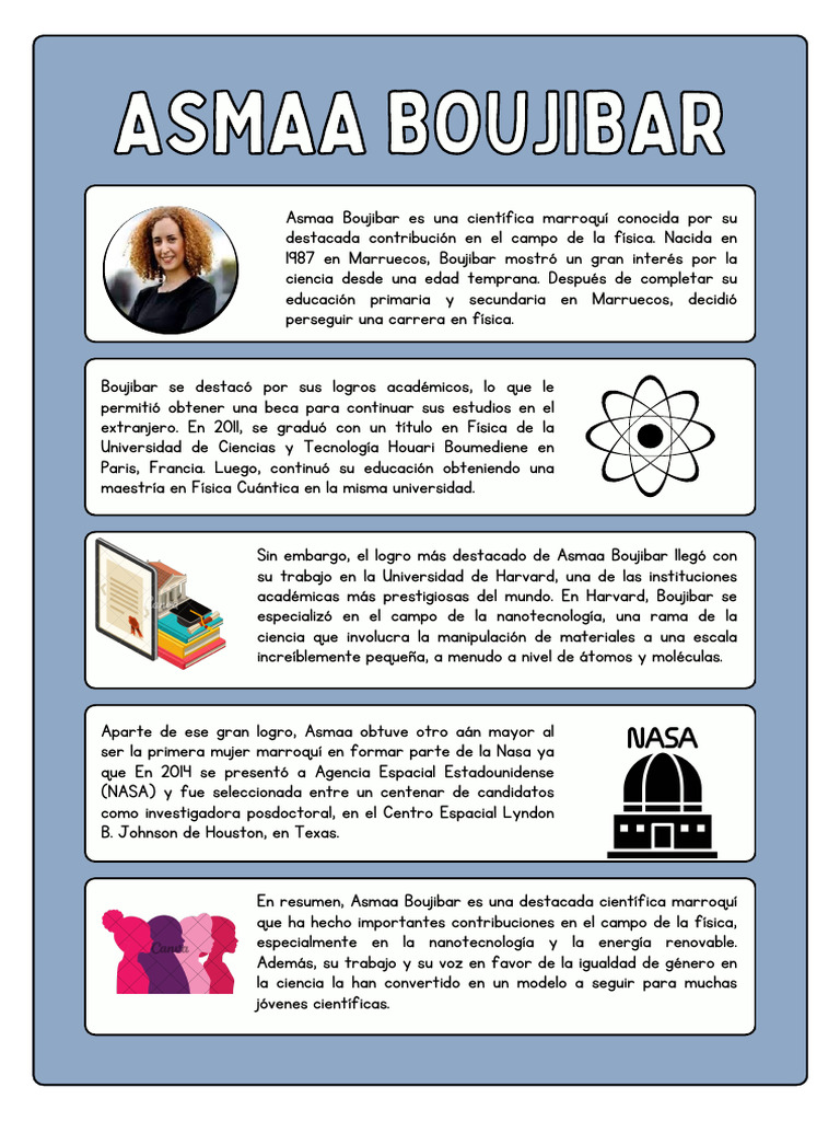 Asmaa Boujibar: Pionera en Física y NASA | PDF