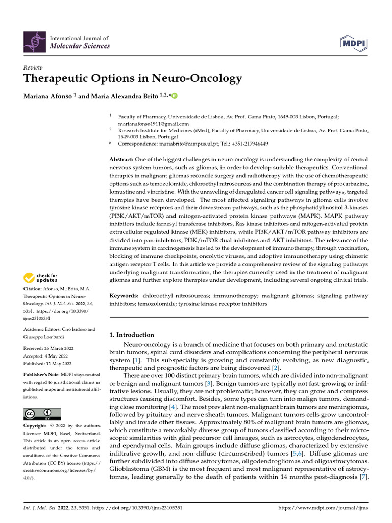 Therapeutic Options in Neuro-Oncology: Molecular Sciences | PDF ...