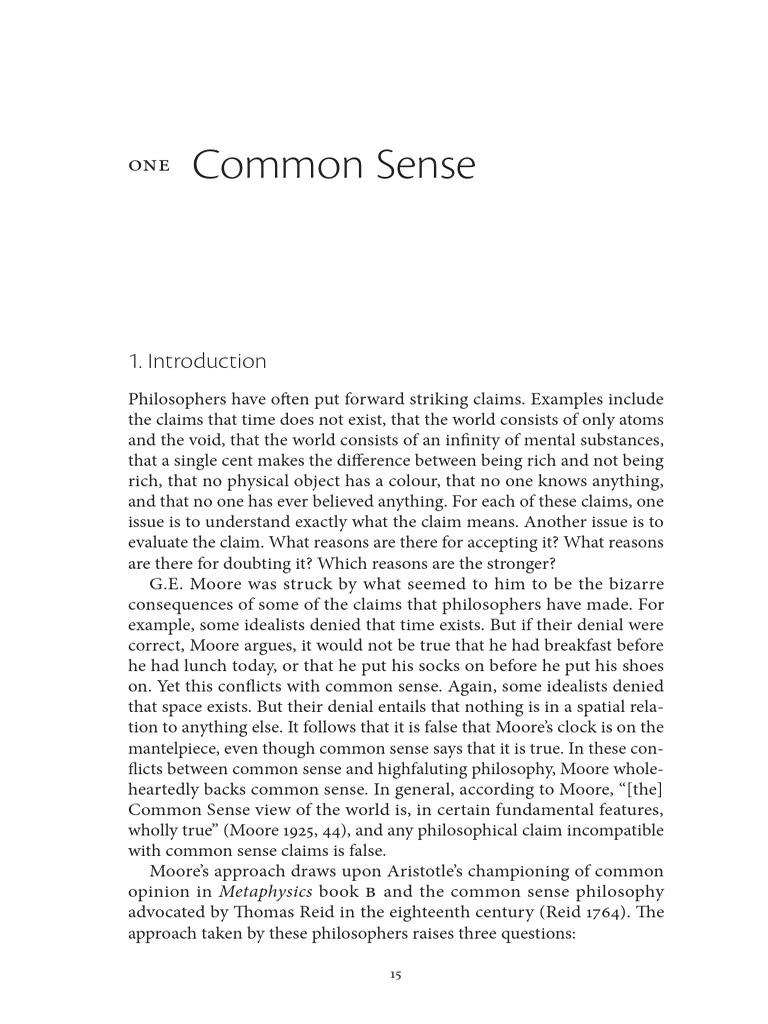 Moore's Defence of Common Sense | PDF | Mathematical Proof | Argument