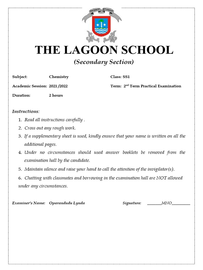 Chemistry Ss1 Practical Examination (2nd Term) | PDF | Filtration ...