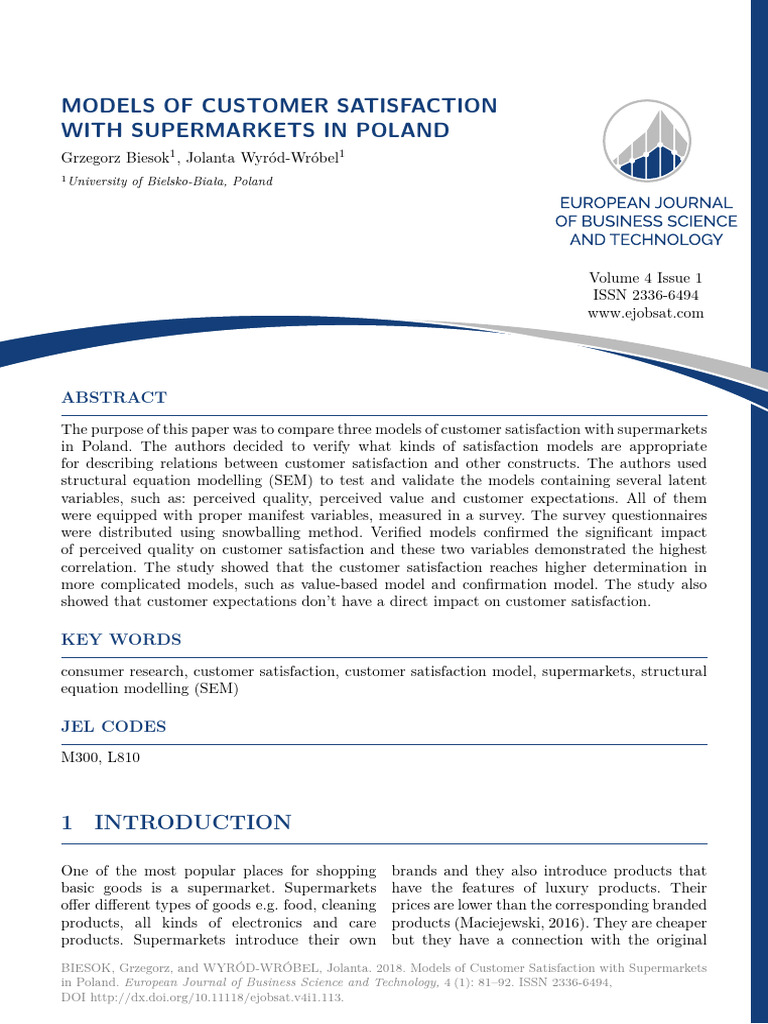 Customer Satisfaction Models in Polish Supermarkets | PDF | Customer ...