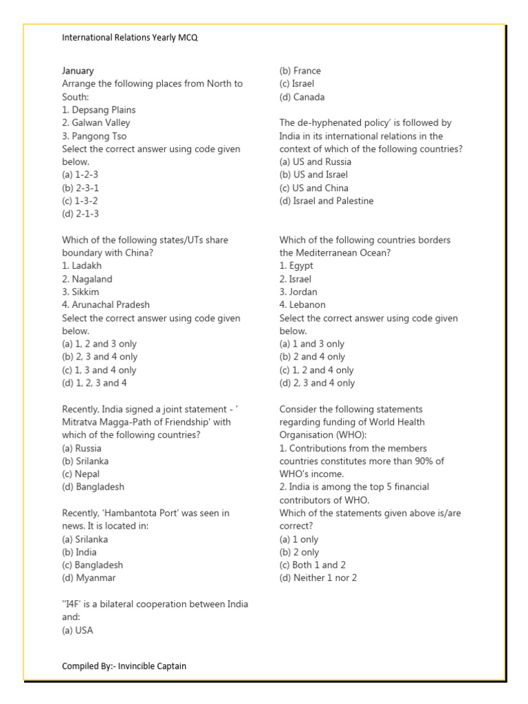 International Relations Yearly MCQ | PDF | International Relations | Global Politics