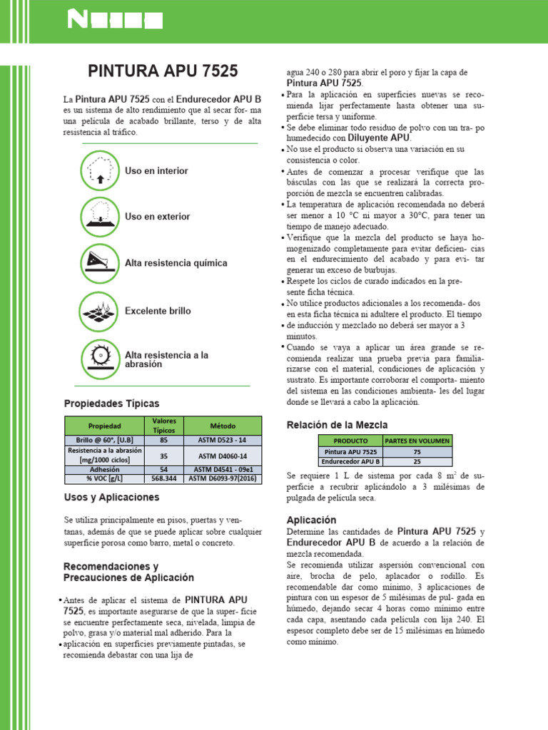 Pintura APU 7525: Aplicación y Propiedades | PDF | Pintar | Materiales
