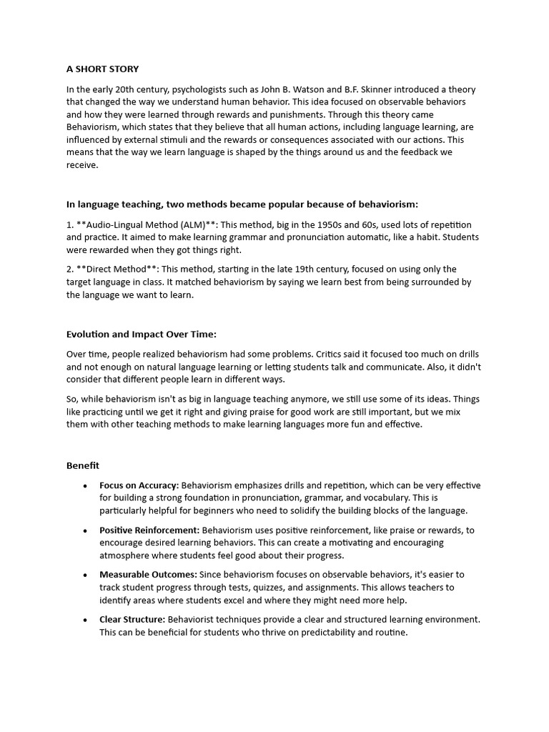 BEHAVIORISM | PDF | Behaviorism | Learning