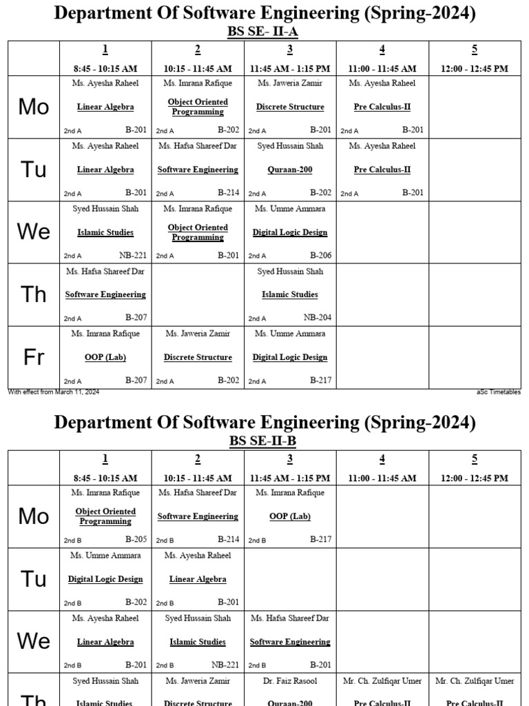 Spring 2024 Software Eng. Timetables | PDF | Business | Systems Thinking