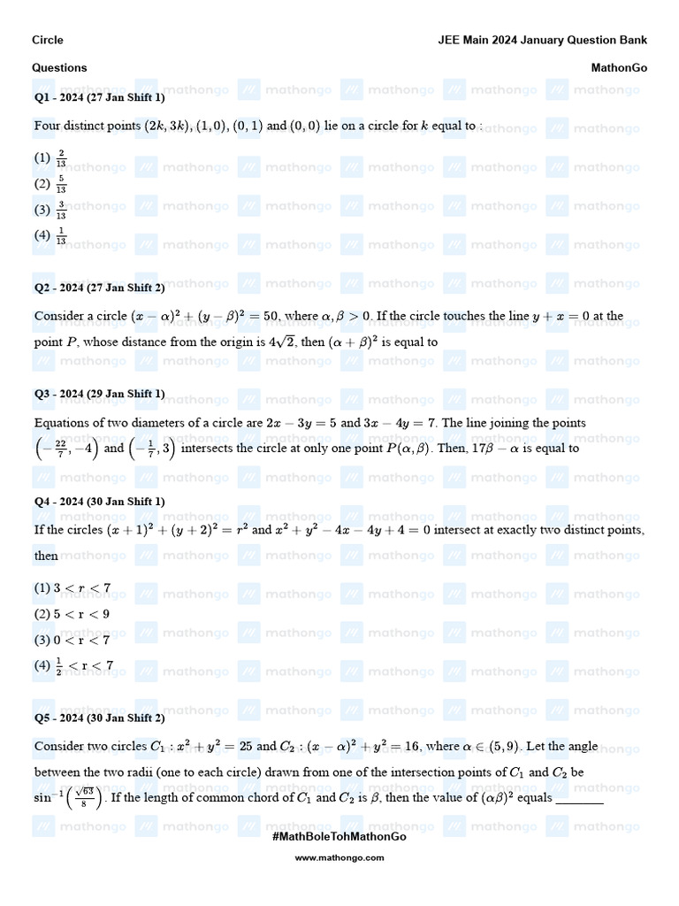 Circle - JEE Main 2024 January Question Bank - MathonGo | PDF | Euclidean Geometry | Elementary ...