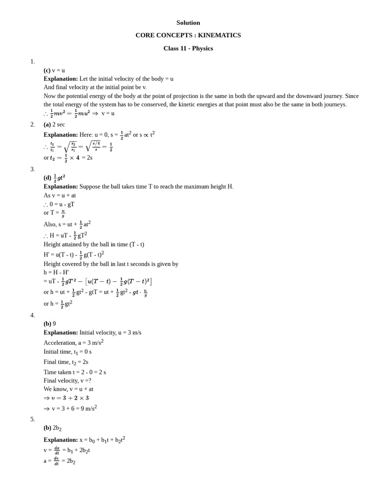 Core Concepts Merged Obj Solutions | PDF | Acceleration | Euclidean Vector