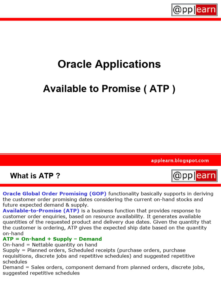 Oracle Atp Applearn | PDF | Demand | Supply Chain